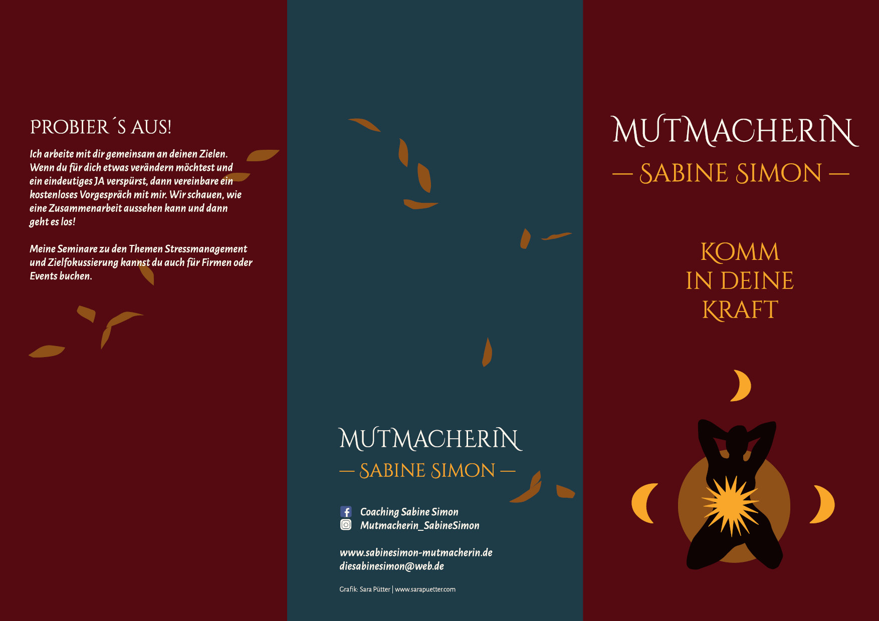 Flyergestaltung und Werbepostkarten für die Mutmacherin Sabine Simon | Sara Pütter