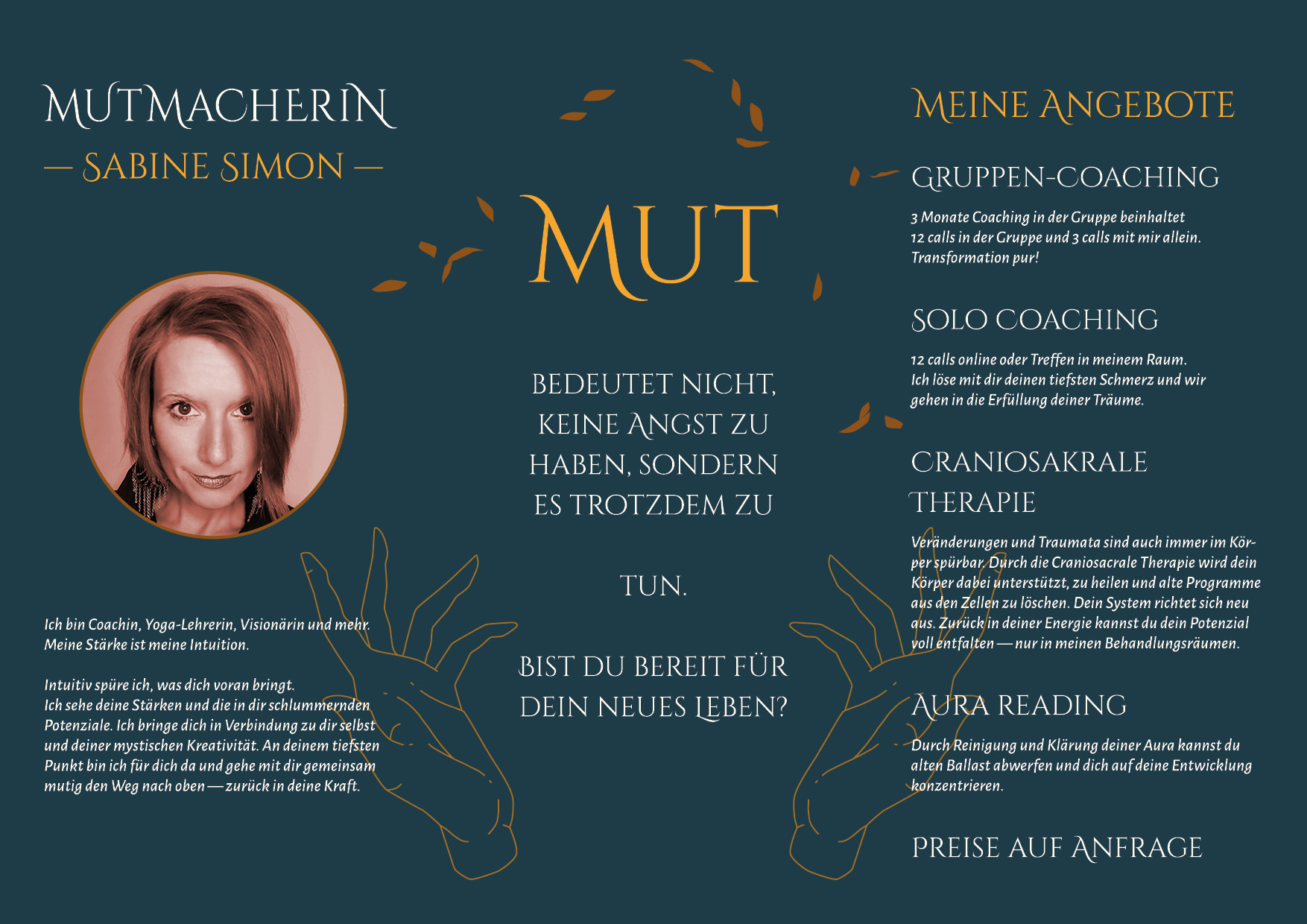 Flyergestaltung und Werbepostkarten für die Mutmacherin Sabine Simon | Sara Pütter